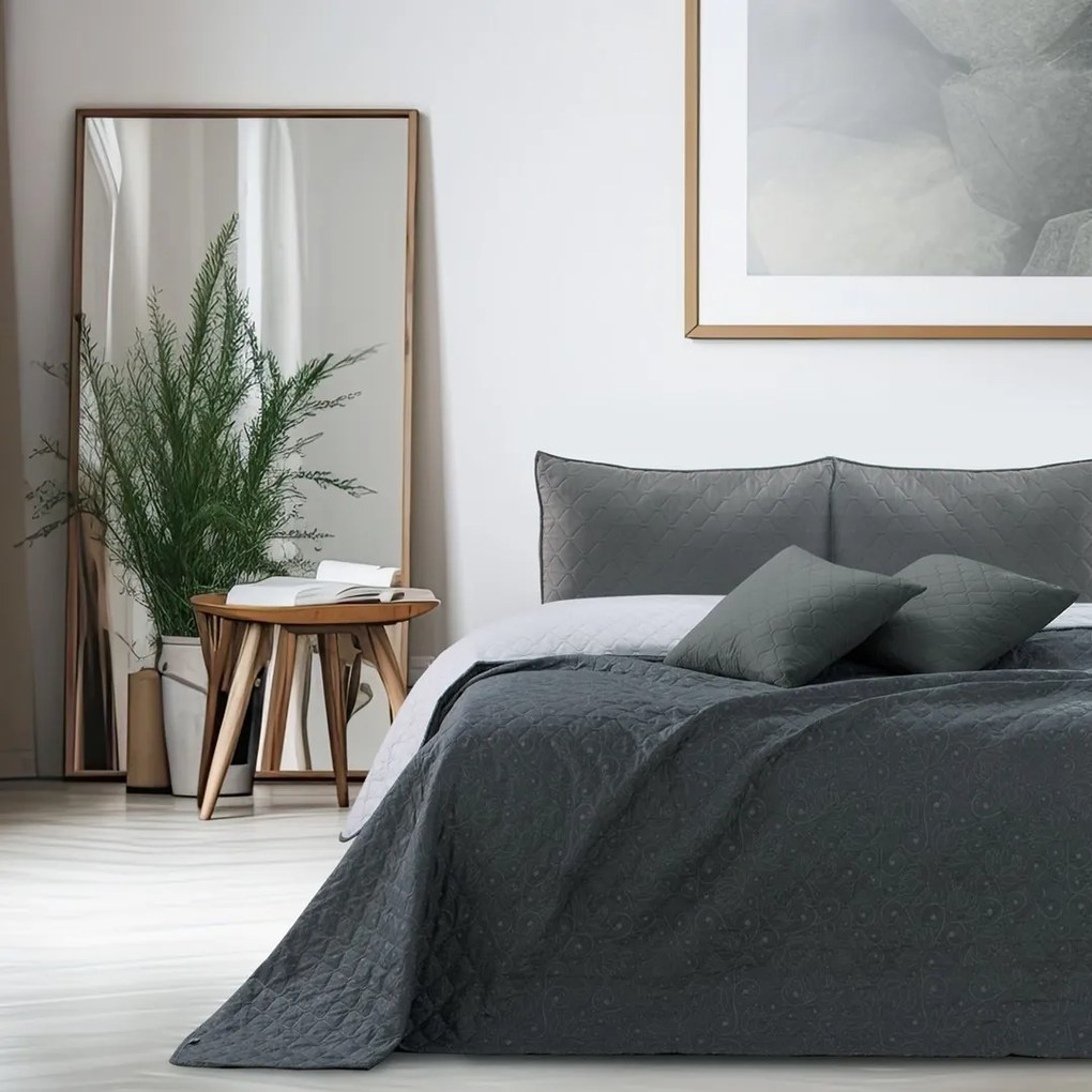 Oboustranný přehoz z mikrovlákna DecoKing Brigha bílo-šedý