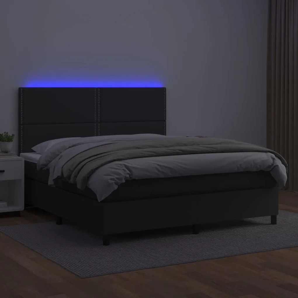 Box spring postel s matrací a LED černá 180x200 cm umělá kůže 3135897