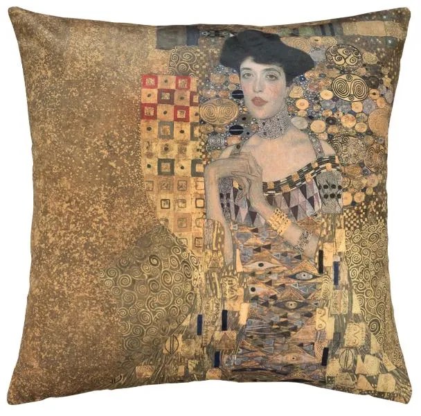 SCANquilt povlak ART VELVET klimt-portrét dámy zlatohnědá 45 x 45 cm