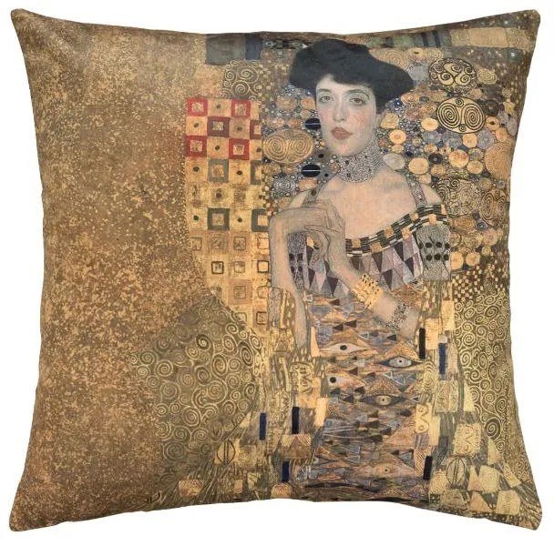 SCANquilt povlak ART VELVET klimt-portrét dámy zlatohnědá+černá 45 x 45 cm