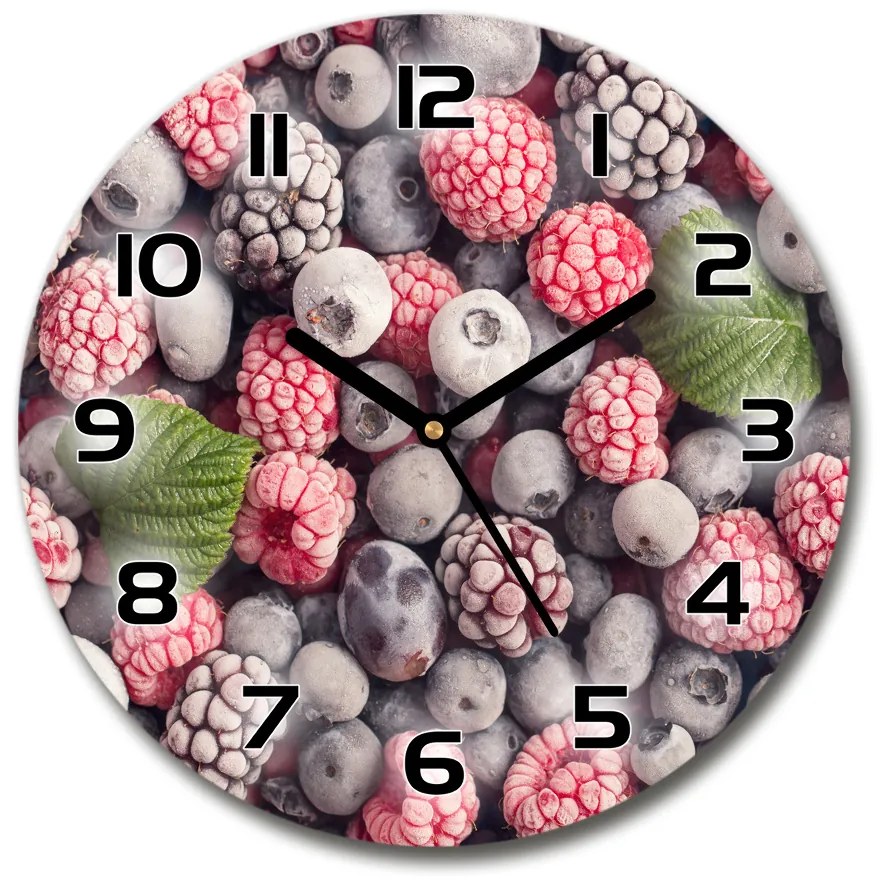 Wallmuralia Skleněné hodiny na stěnu Mražené lesní ovoce fi 30 cm