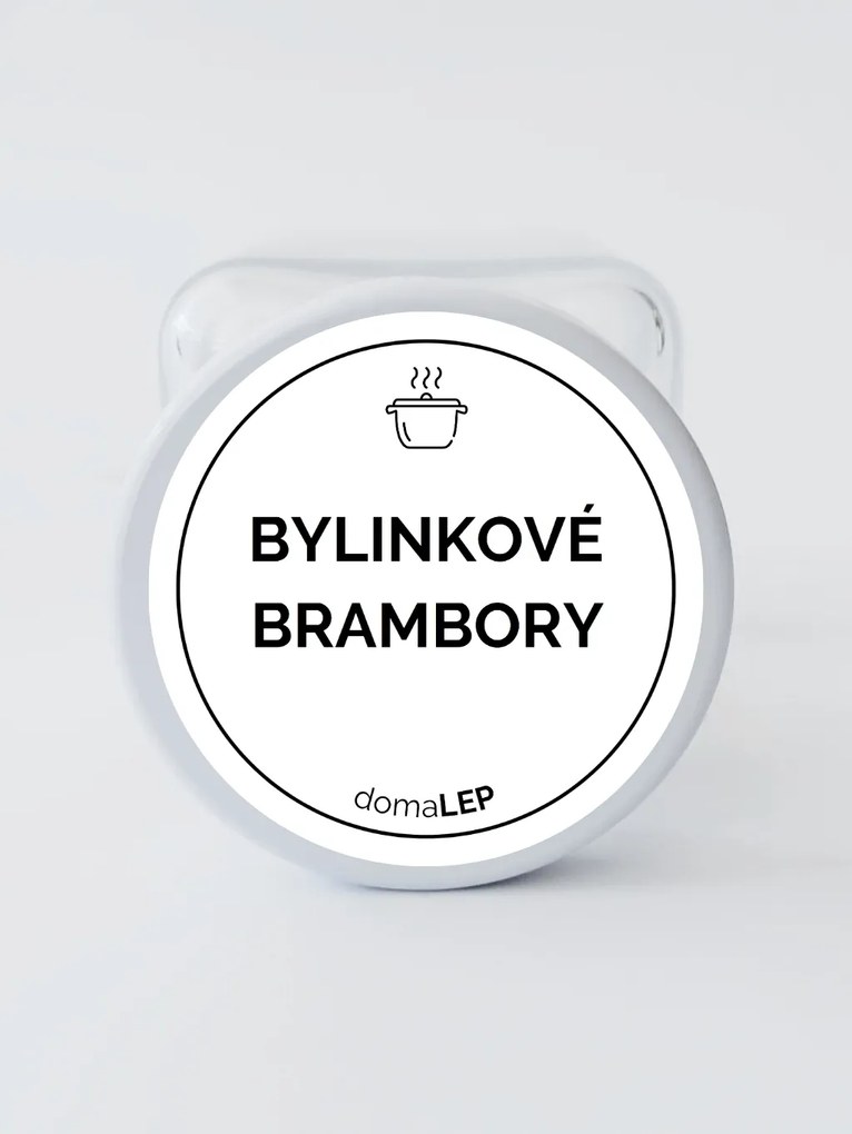 Samolepka na kořenky BYLINKOVÉ BRAMBORY bílá 5 cm tučné písmo