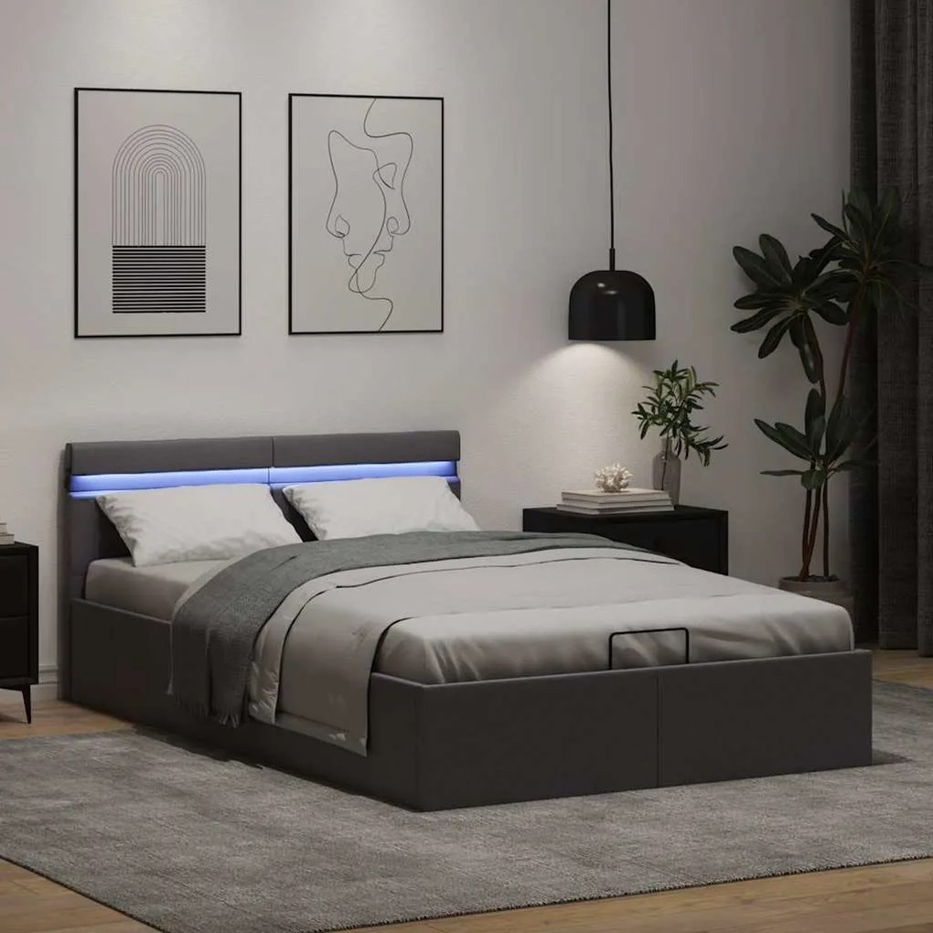 Rám postele LED s úložným prostorem šedý umělá kůže 140x200 cm 285555