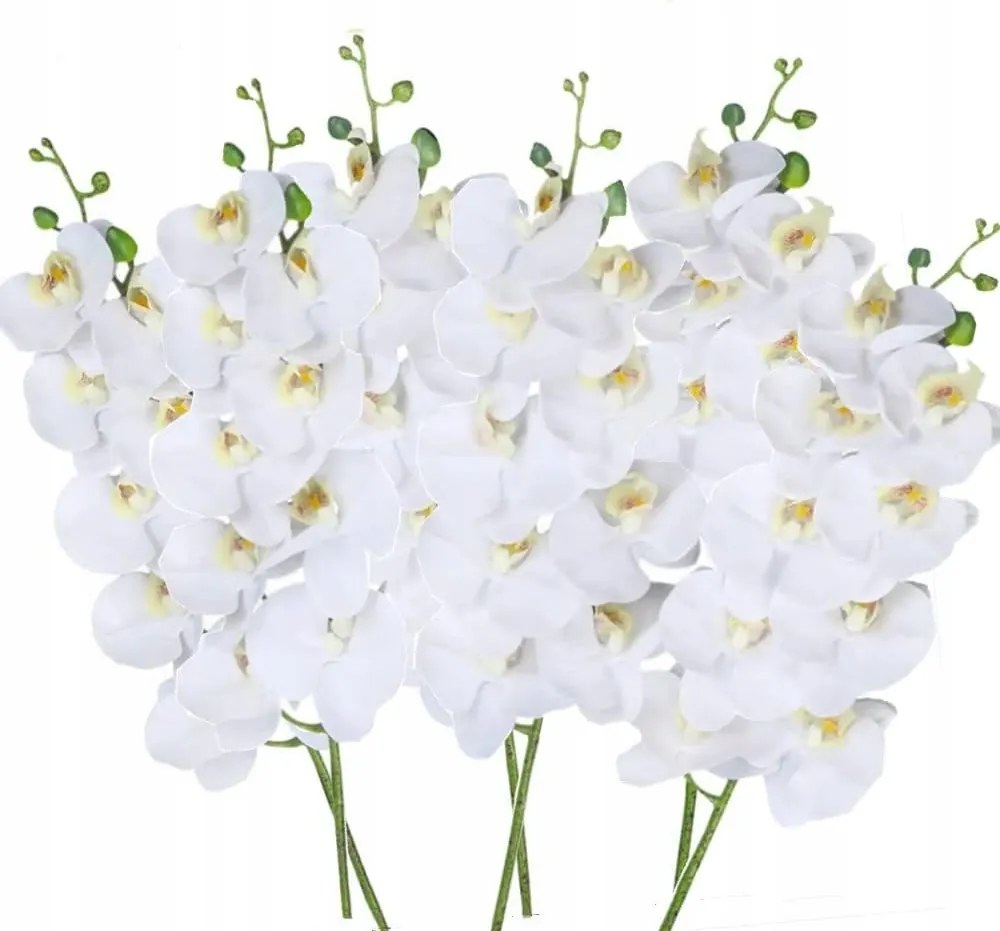 Umělé květy Phalaenopsis 68 cm, bílé umělé květy orchidejí 6 ks