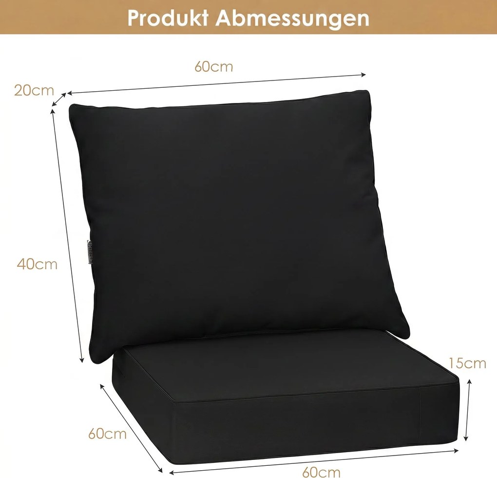 Costway Polštář na zahradní nábytek sedák + opěrák 60 x 40 x 20 cm polštáře