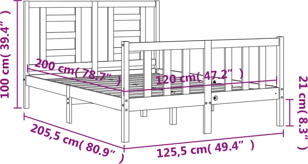 vidaXL Rám postele s čelem 120 x 200 cm masivní dřevo [3192877] Barva: Přírodní