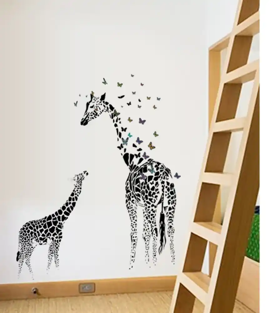 Živá Zeď Samolepka na zeď Malá a velká žirafa s motýlky | BIANO