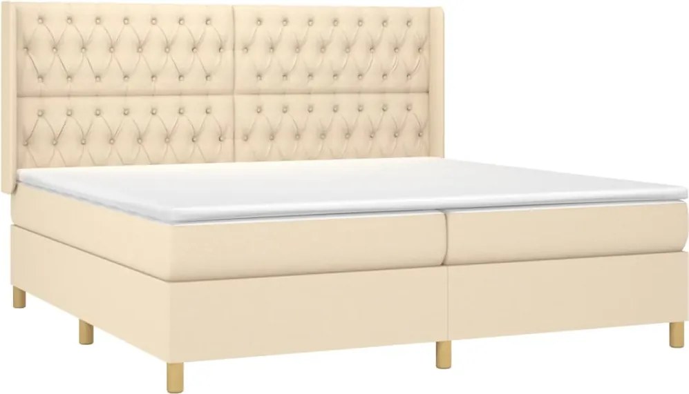 Box spring postel s matrací a LED krémová 200x200 cm textil 3139146