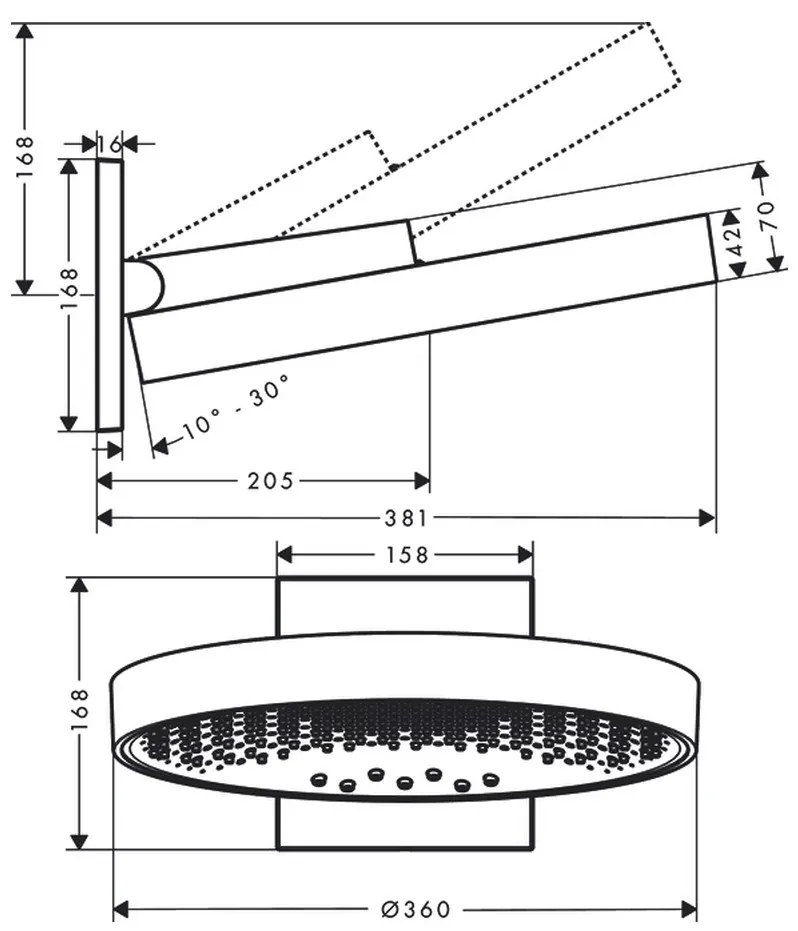 Hansgrohe Rainfinity, hlavová sprcha 360 3jet s připojením na zeď, matná černá, HAN-26234670