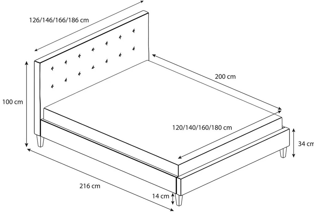 Čalouněná postel DAVID šedá rozměr 140x200 cm