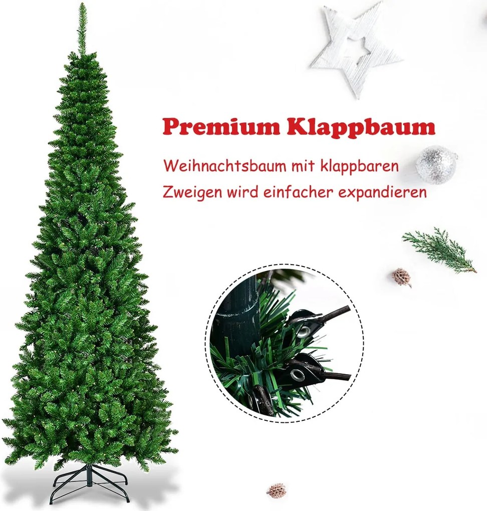 Costway 200 cm Slim Christmas Tree s Warm bílá LEDs Umělý vánoční stromek