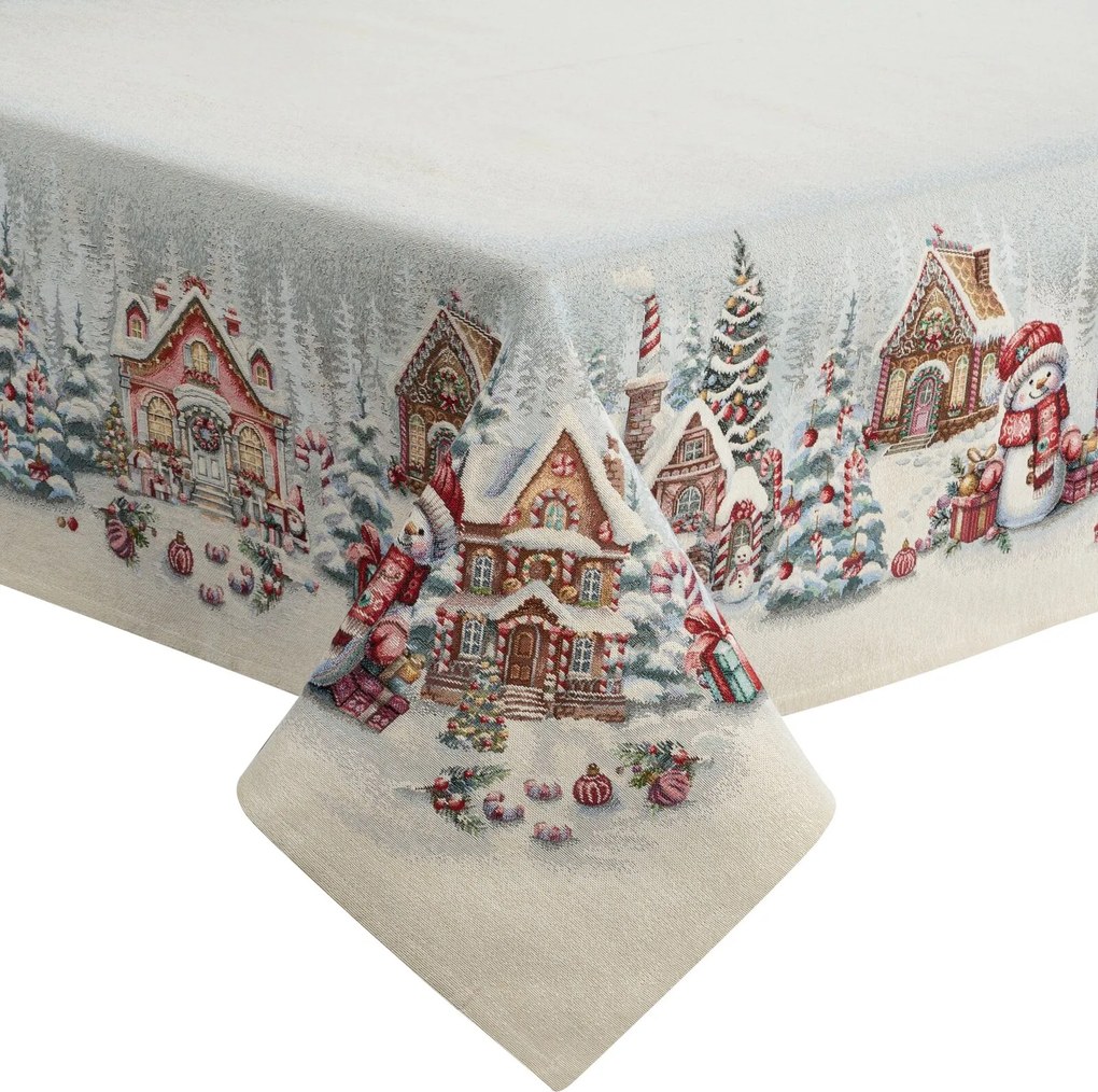 VÁNOČNÍ GOBELÍNOVÝ UBRUS NOELVILLE 140X180 CM VZOROVANÝ