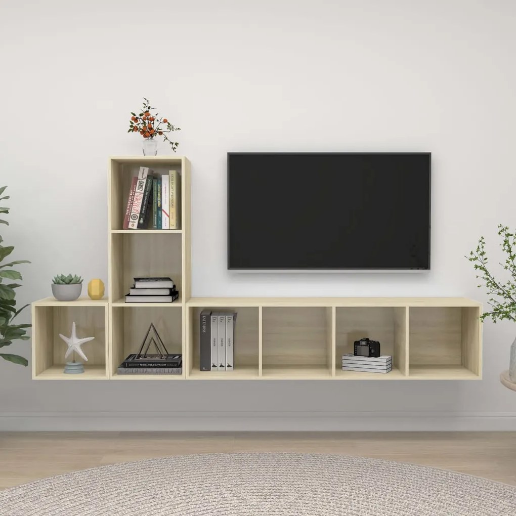 3dílný set TV skříněk dub sonoma dřevotříska 3079829