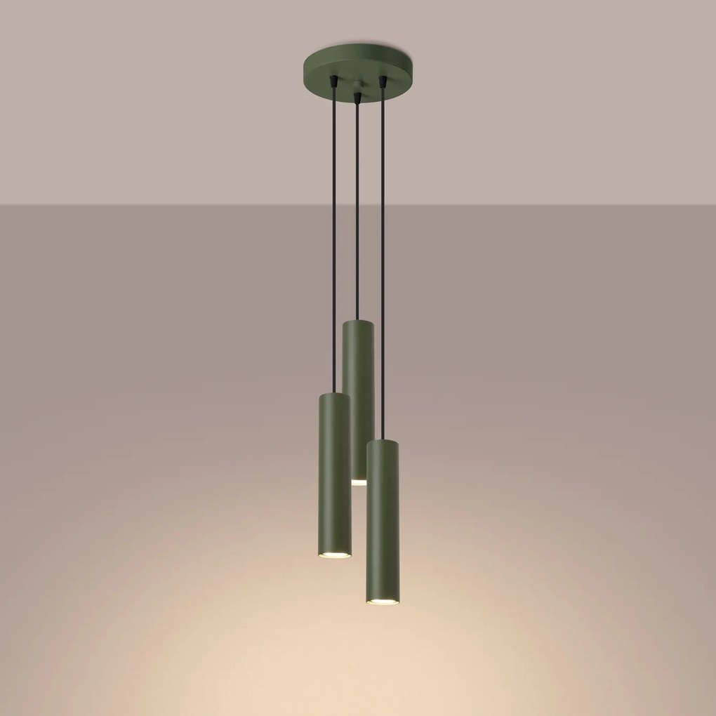 Sollux Lighting Závěsná lampa LAGOS 3P olivově zelená