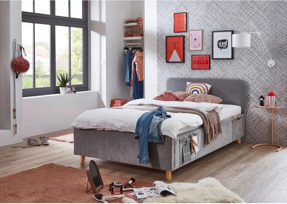 Šedá dětská postel s úložným prostorem s roštem 140x200 cm Cosy – Meise Möbel