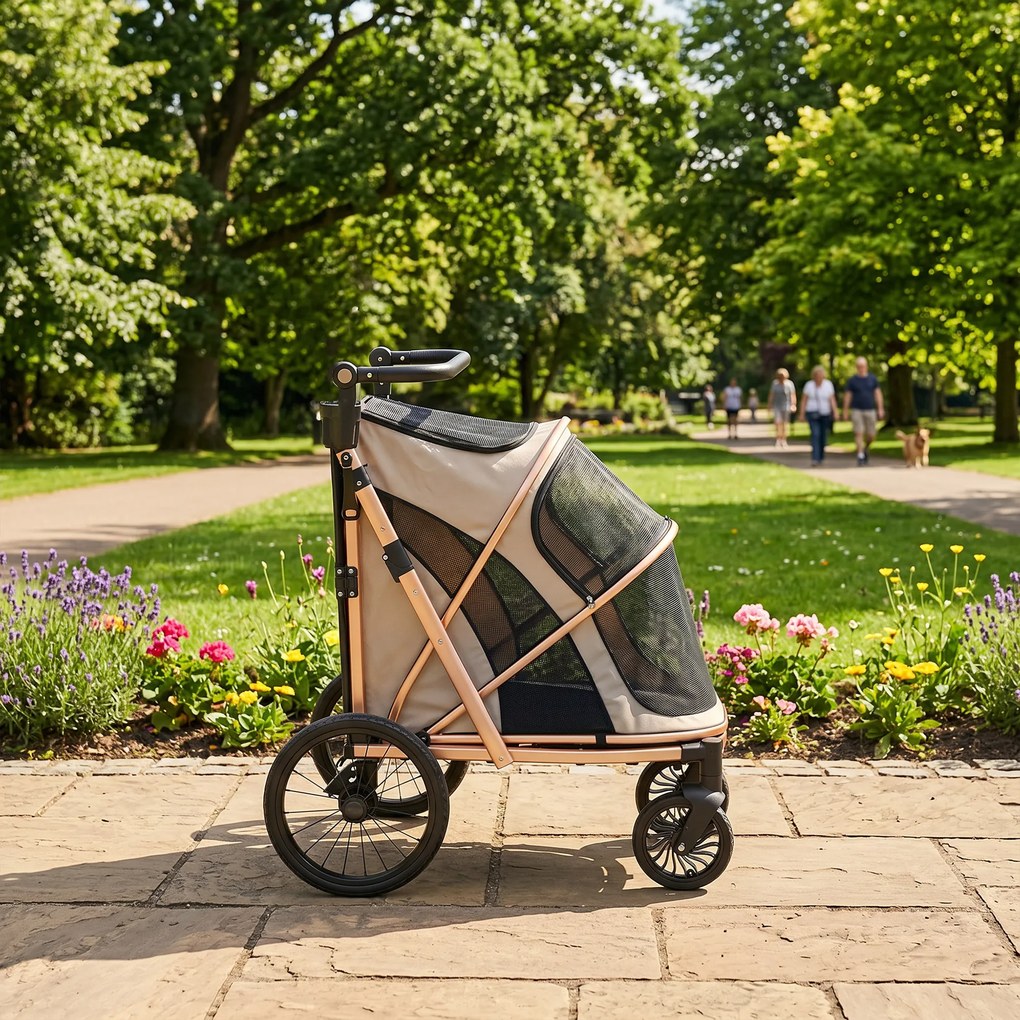 PawHut skládací kočárek pro psy – do 20 kg, velká kola, odpružení, síťová okna, hliníkový rám, odnímatelná podložka, popruhy, nastavitelná rukojeť, s…