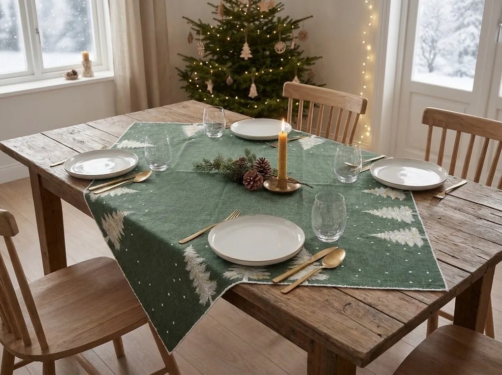 Vánoční ubrus WINTER FOREST 85x85 cm, zelený