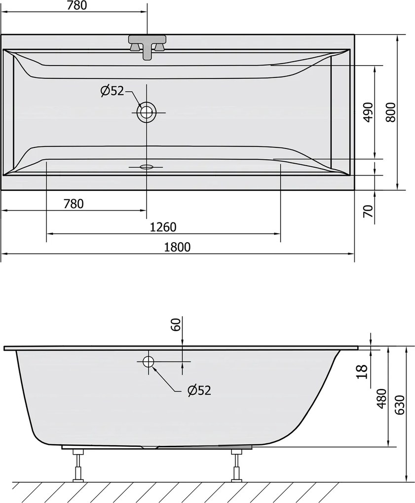 Polysan CLEO SLIM 180 x 80 x 48 cm 95611S obdélníková vana bílá