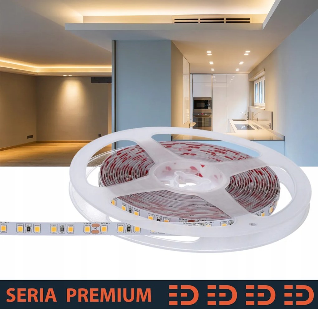 Prémiový Led pásek 24V 120led 10W/m 3000K 1000lm SMD2835