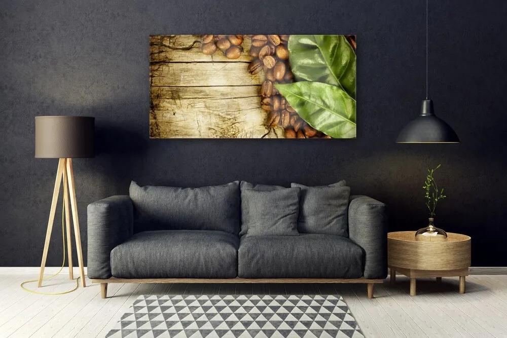 akrylový obraz Zrnka Káva Listy Kuchyně 120x60 cm