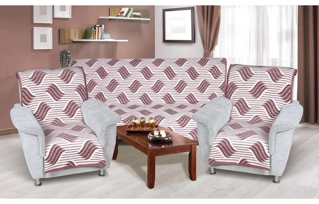 Bellatex Souprava Karmela plus 3+1+1 Vlnka burgundy, 1 ks 150 x 200 cm, 2 ks 65 x 150 cm