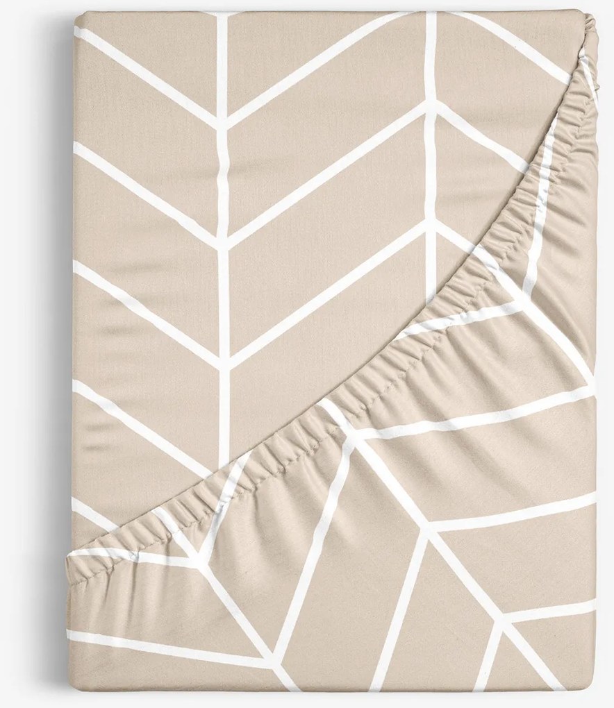 Goldea bavlněné napínací prostěradlo - bílý cikcak na béžovém 140 x 200 cm