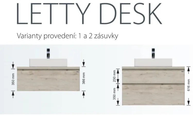 Intedoor Letty Desk skříňka s umyvadlem na desku LE DESK 90 1Z Barva: A3446 Dub Art