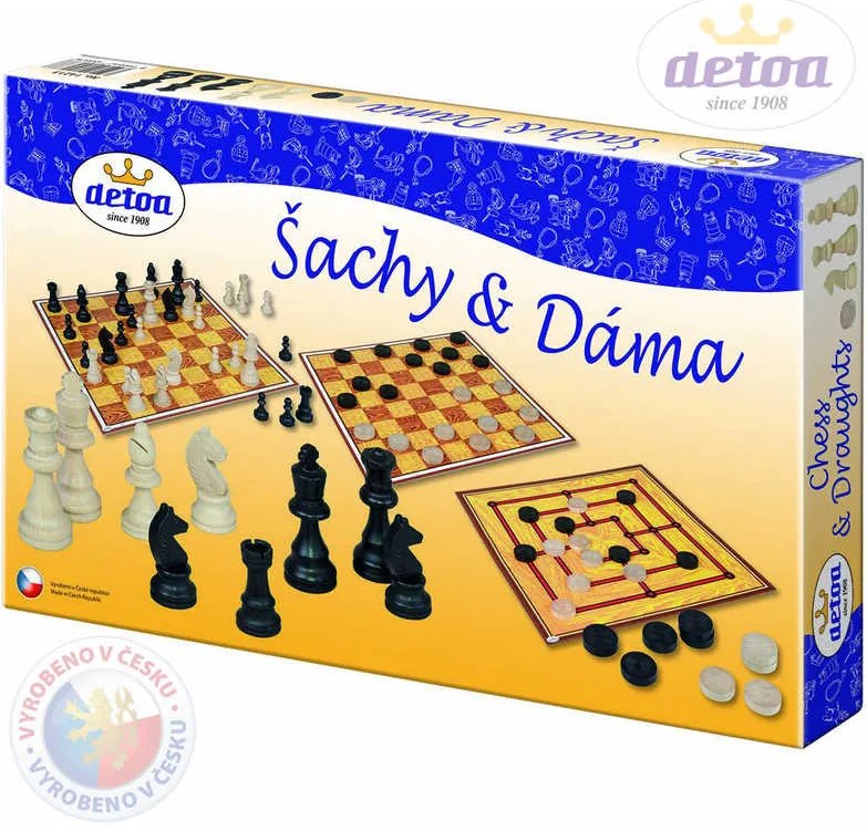 DETOA DŘEVO Hra Šachy a dáma 2v1 *SPOLEČENSKÉ HRY* dt14213