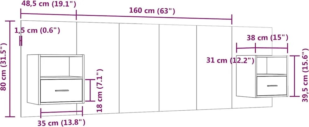 Čelo postele se skříňkami dub sonoma kompozitní dřevo 3115718
