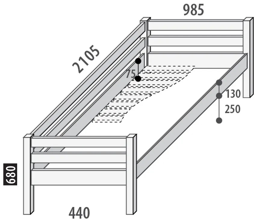 Jednolůžko se zábranou Domestav D902 Materiál: Buk cink, Povrchová úprava: Olej