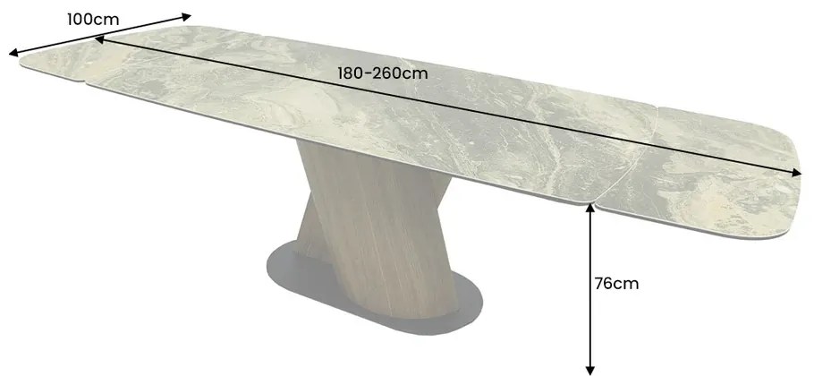 Massive home | Jídelní stůl ELEMENTS 180-260 cm rozkládací, ořechový rám s keramickou deskou, taupe béžový mramorový vzhled