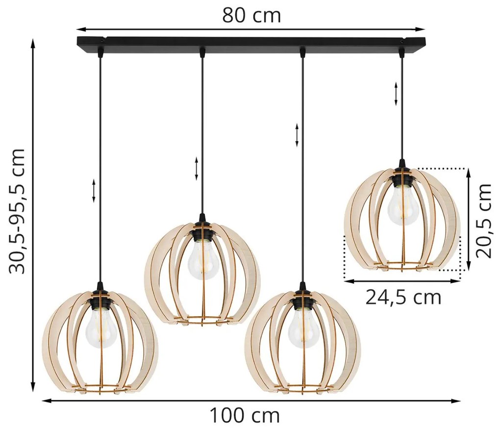 Závěsné svítidlo TIMBER 9, 4x dřevěné stínítko