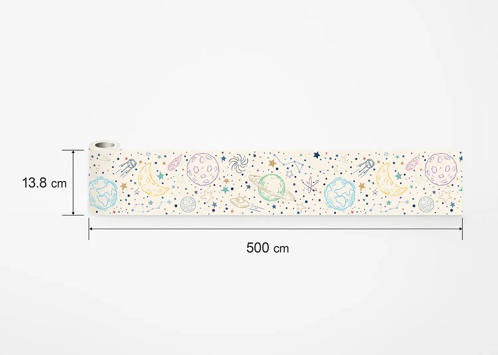 Dětská samolepící bordura na zeď Béžový Kreslený Vesmír | 5 m x 13.8 cm | DWBD8533