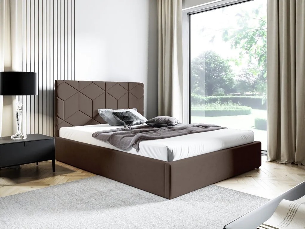 Eka Čalouněná postel BOX 90x200 cm Barva látky Trinity: Hnědá (Trinity 2307), Úložný prostor: Bez úložného prostoru