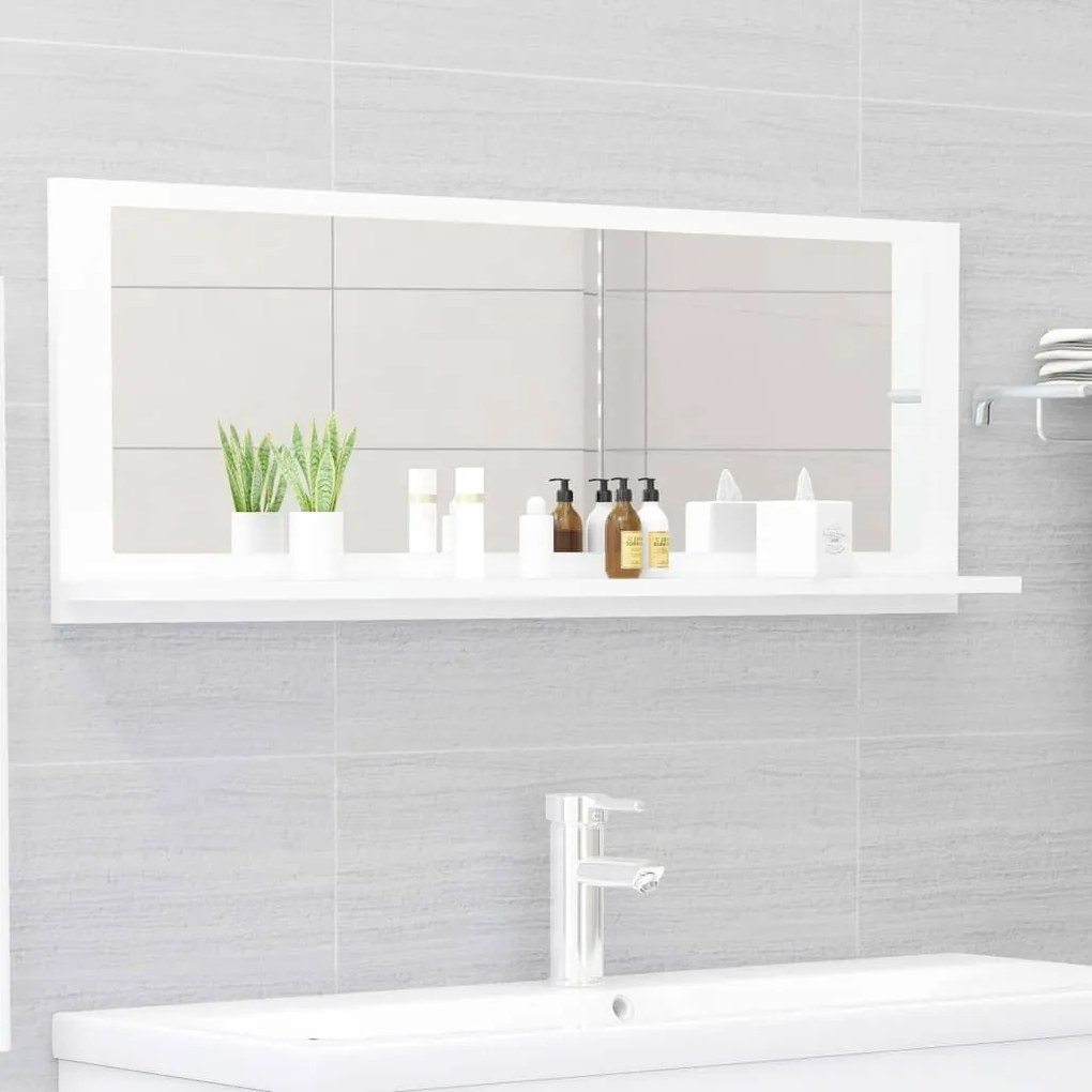 804589 vidaXL Koupelnové zrcadlo bílé 100 x 10,5 x 37 cm dřevotříska