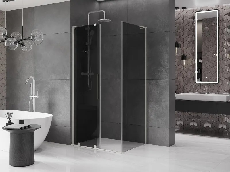 Mexen Velar L, sprchový kout s posuvnými dveřmi 90 x 80 cm, 8mm šedé sklo, broušená ocel, 871-090-080-43-97