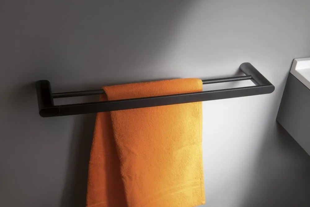 Sapho FLORI dvojitý držák ručníků 600x127mm, černá mat RF011/15