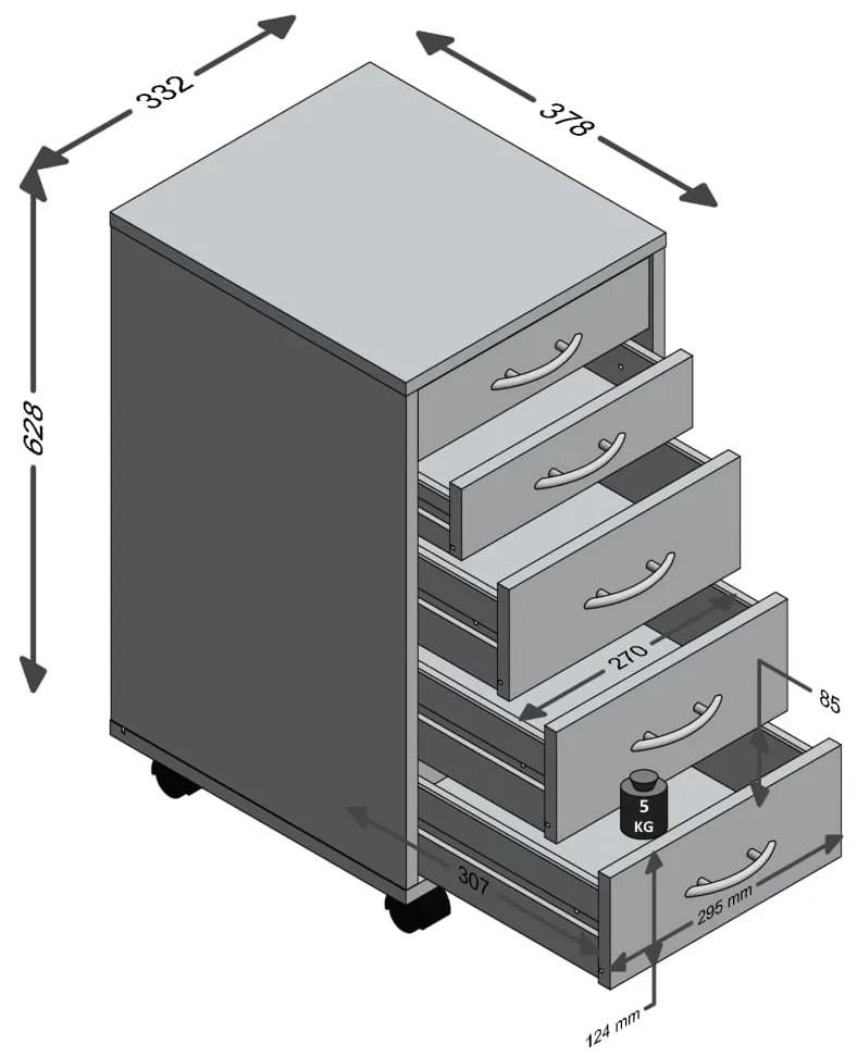 FMD Mobilní skříňka s 5 zásuvkami bílá, FMD 428728