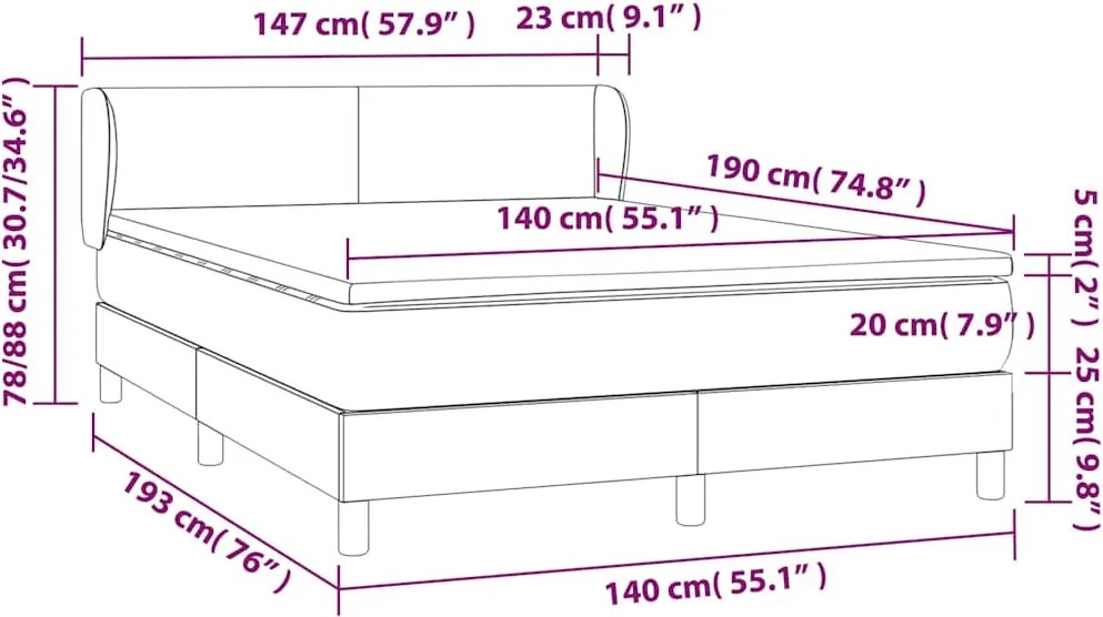 Box spring postel s matrací modrá 140x190 cm textil 3126643