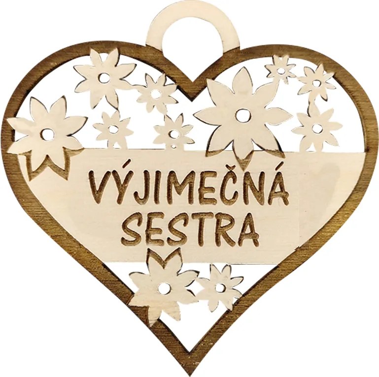 AMADEA Dřevěné srdce s textem "vyjimečná sestra", 7 cm, český výrobek