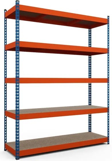 Fistar Regál 312x180x50 cm PROFESIONÁLNÍ lakovaný 5-policový, nosnost 2000 kg - MODRO-ORANŽOVÝ
