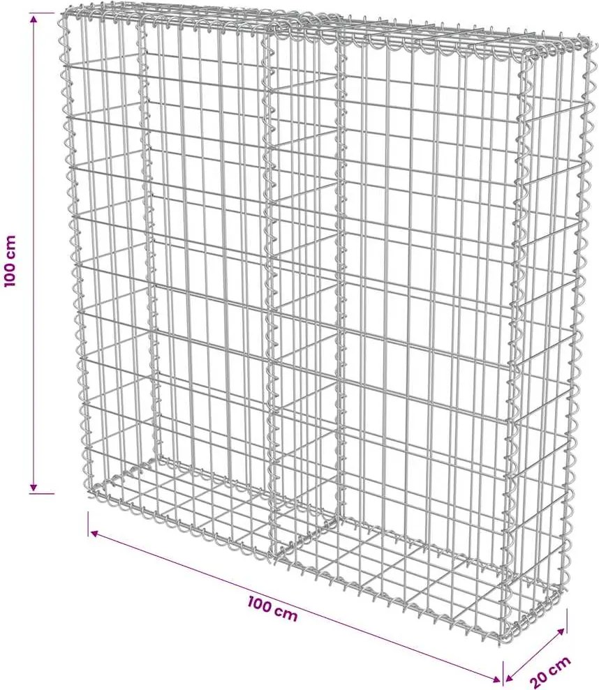 Gabionová zeď s kryty z pozinkované oceli 100 x 20 x 100 cm 143578