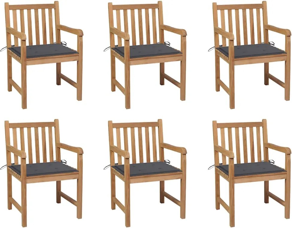 Zahradní židle 6 ks antracitové podušky masivní teak 3073031