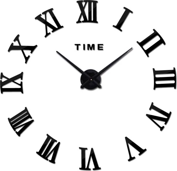 3D nalepovací nástěnné hodiny /  ANTIC ROMA / průměr 120cm / černé