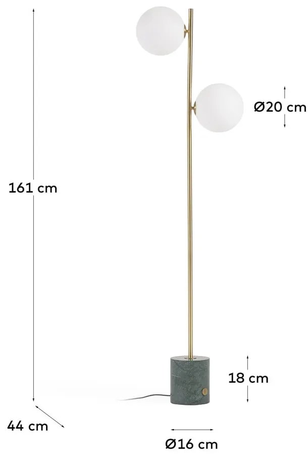 Stojací lampa v zeleno-zlaté barvě se skleněným stínidlem (výška 161 cm) Lonela – Kave Home