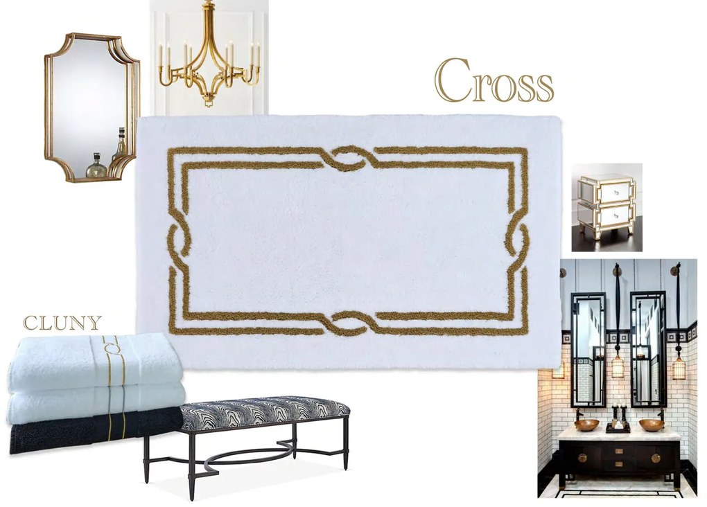 Abyss & Habidecor Luxusní koupelnová předložka | Cross, Rozměr 50x80cm, Barva 900 - Bílá/stříbrná
