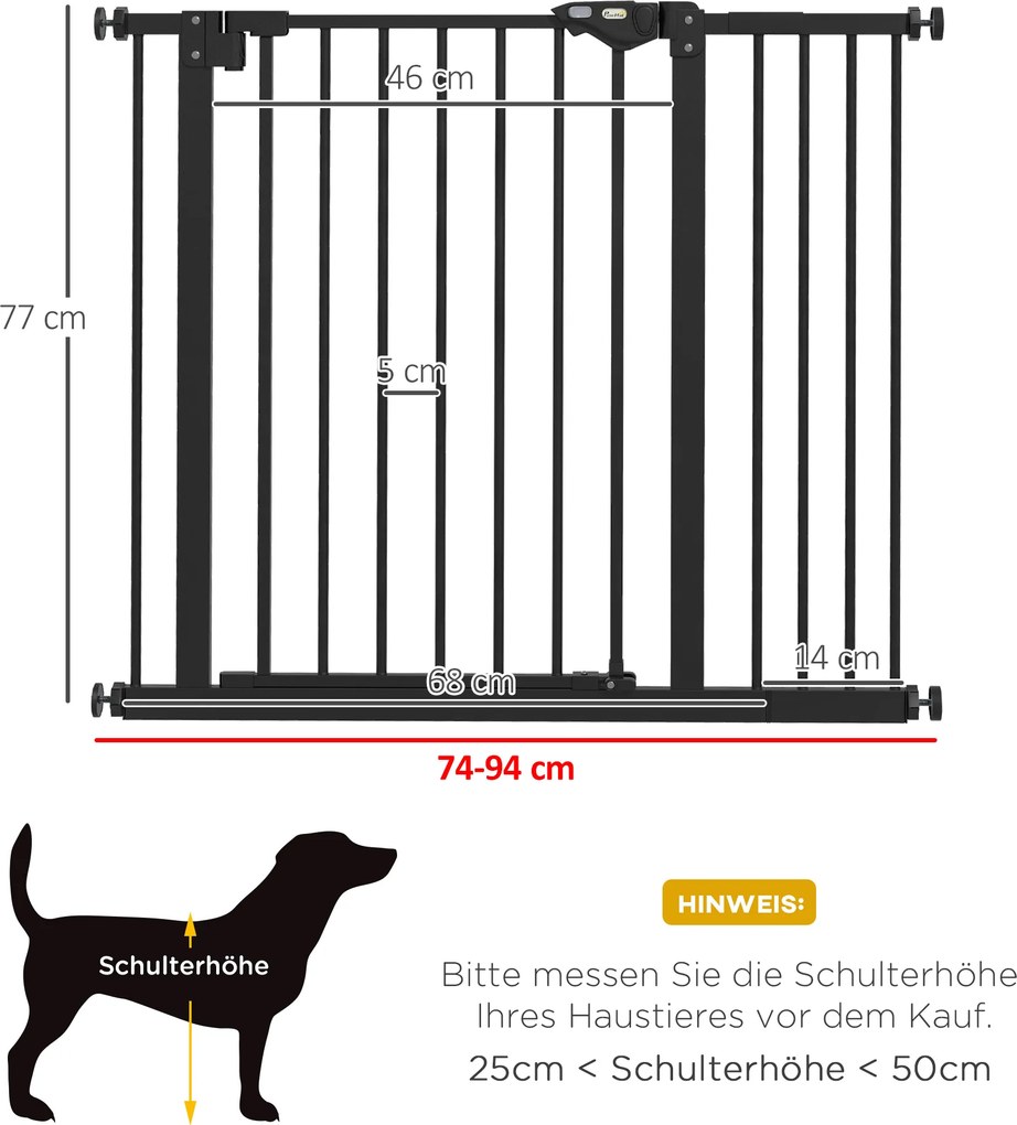Bezpečnostní branka do dveří pro psy, zábrana, bezpečnostní branka pro domácí zvířata, kovová, plastová, ,74-80/87-94 cm, černá