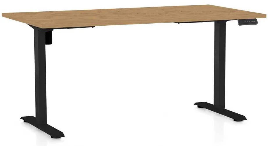 Výškově nastavitelný stůl OfficeTech B, 160 x 80 cm, černá podnož, dub kamenný