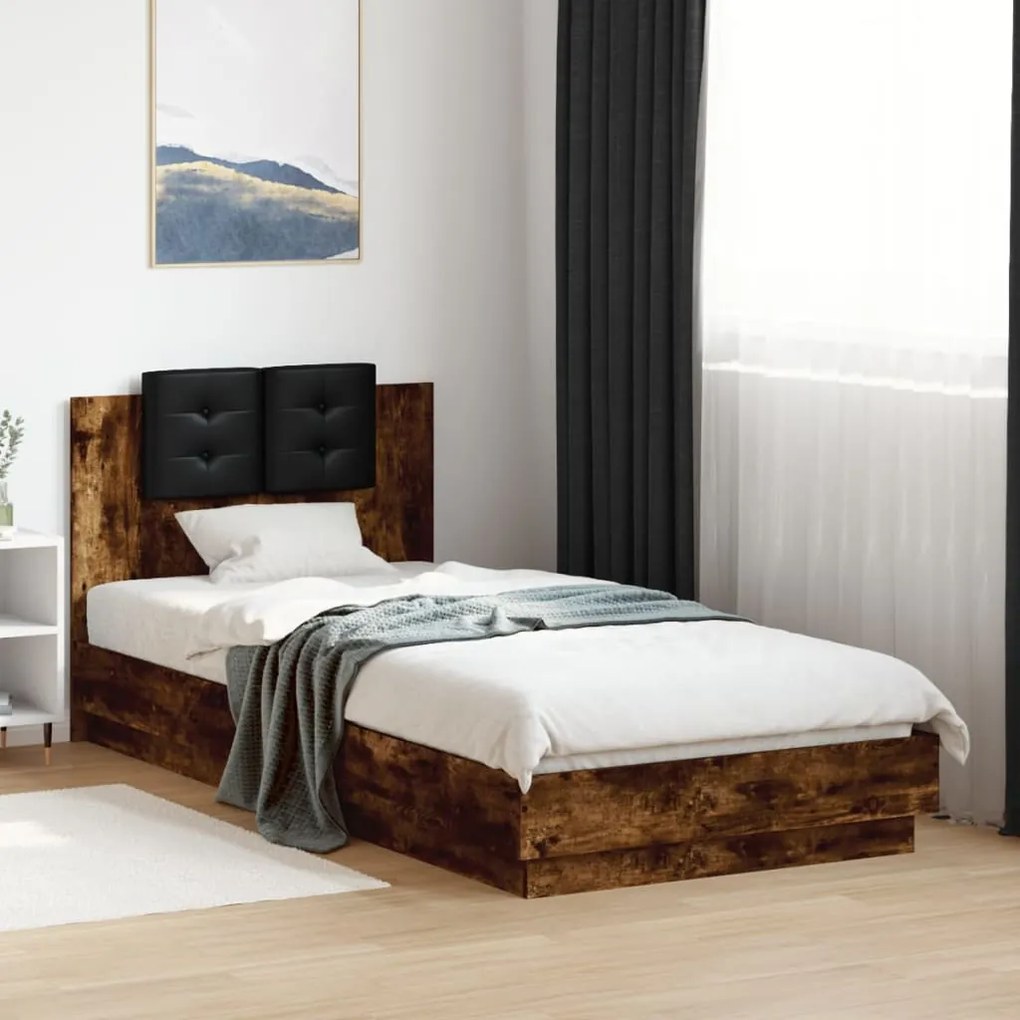Rám postele s čelem kouřový dub 90 x 200 cm kompozitní dřevo 3209944