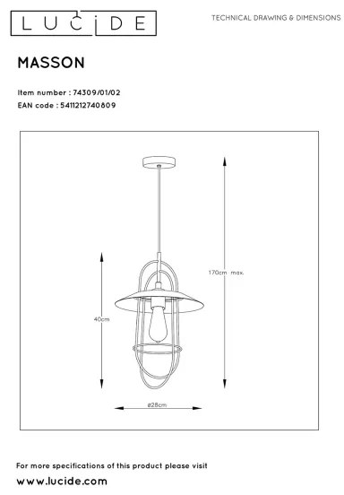 Lucide 74309/01/02 - Lustr na lanku MASSON 1xE27/40W/230V zlatá